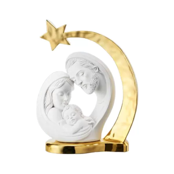 White Resin Holy Family With Glossy Gold Star - Tesor